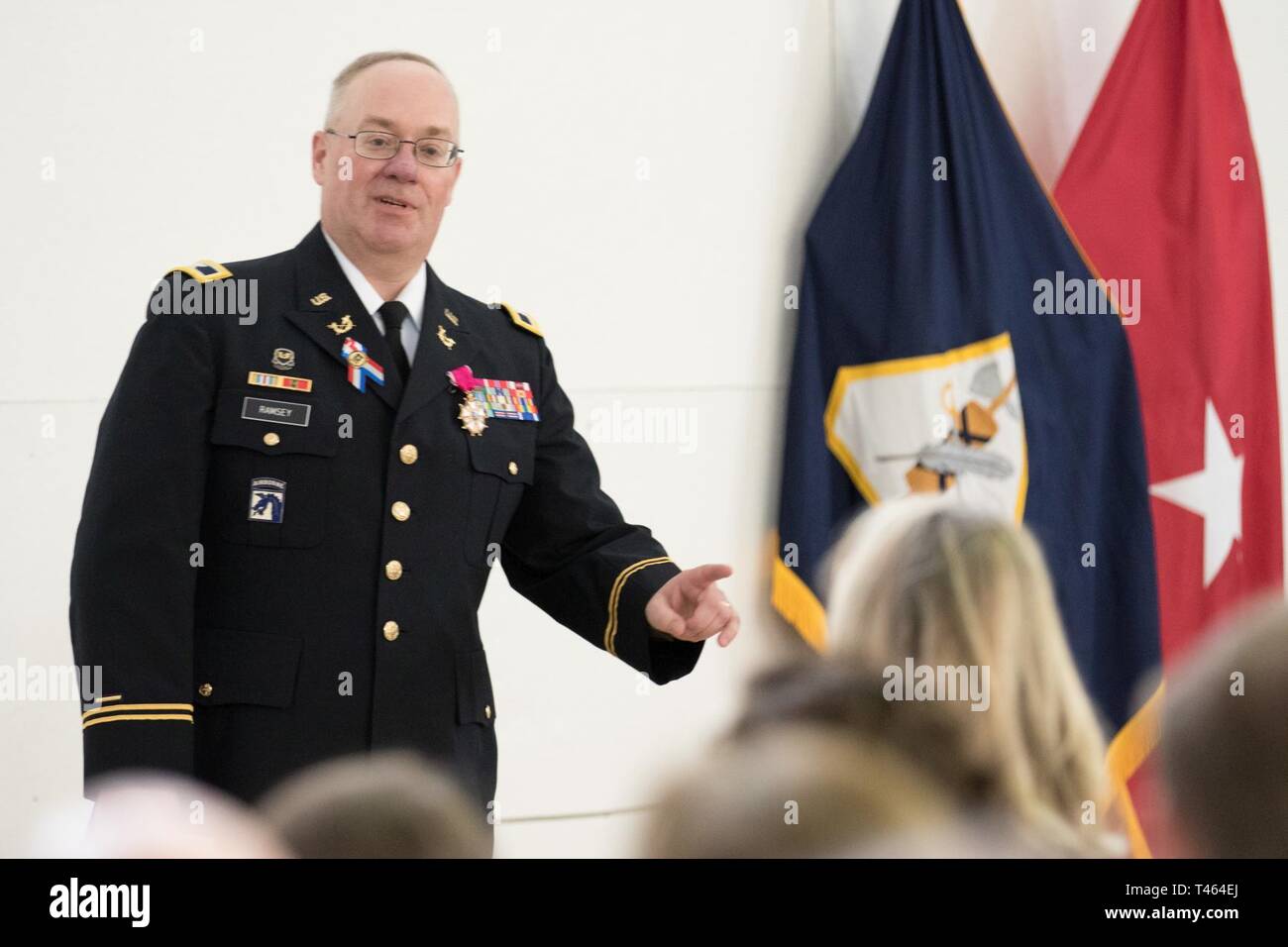 Retired Col. Matthew Ramsey gives a speech during his retirement ...