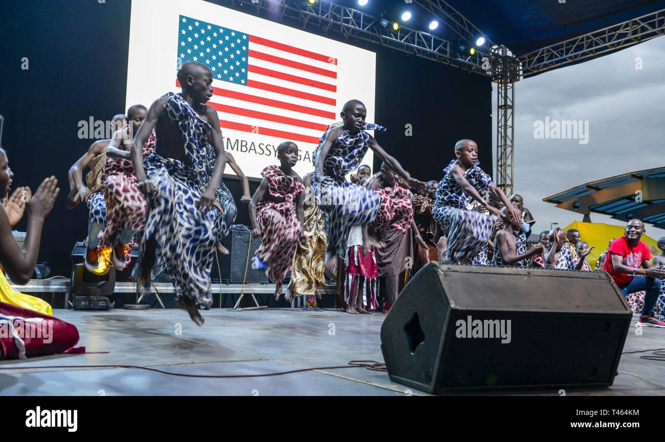 Members of the LEAF Junior Troupe leap into the air during dance ...