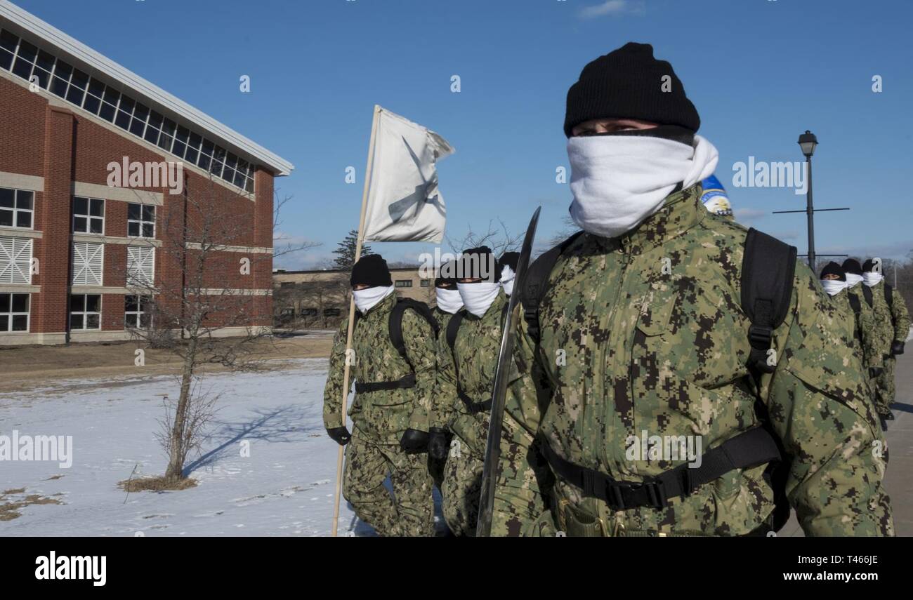 GREAT LAKES, Ill. (Mar. 4, 2019) Recruits march in formation at Recruit ...