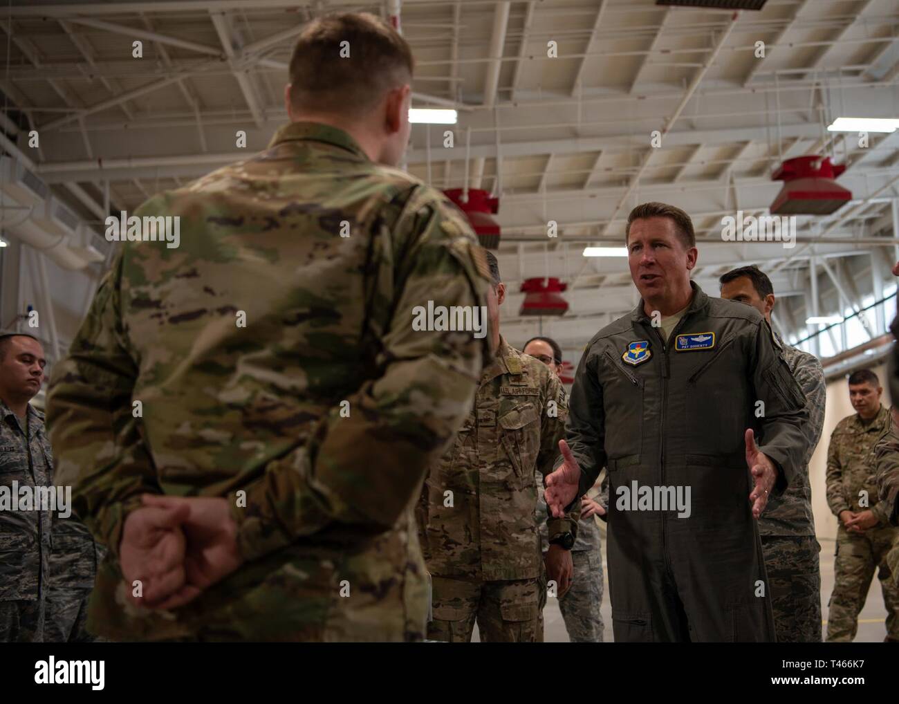 Maj. Gen. Patrick Doherty, 19th Air Force commander, engages in ...