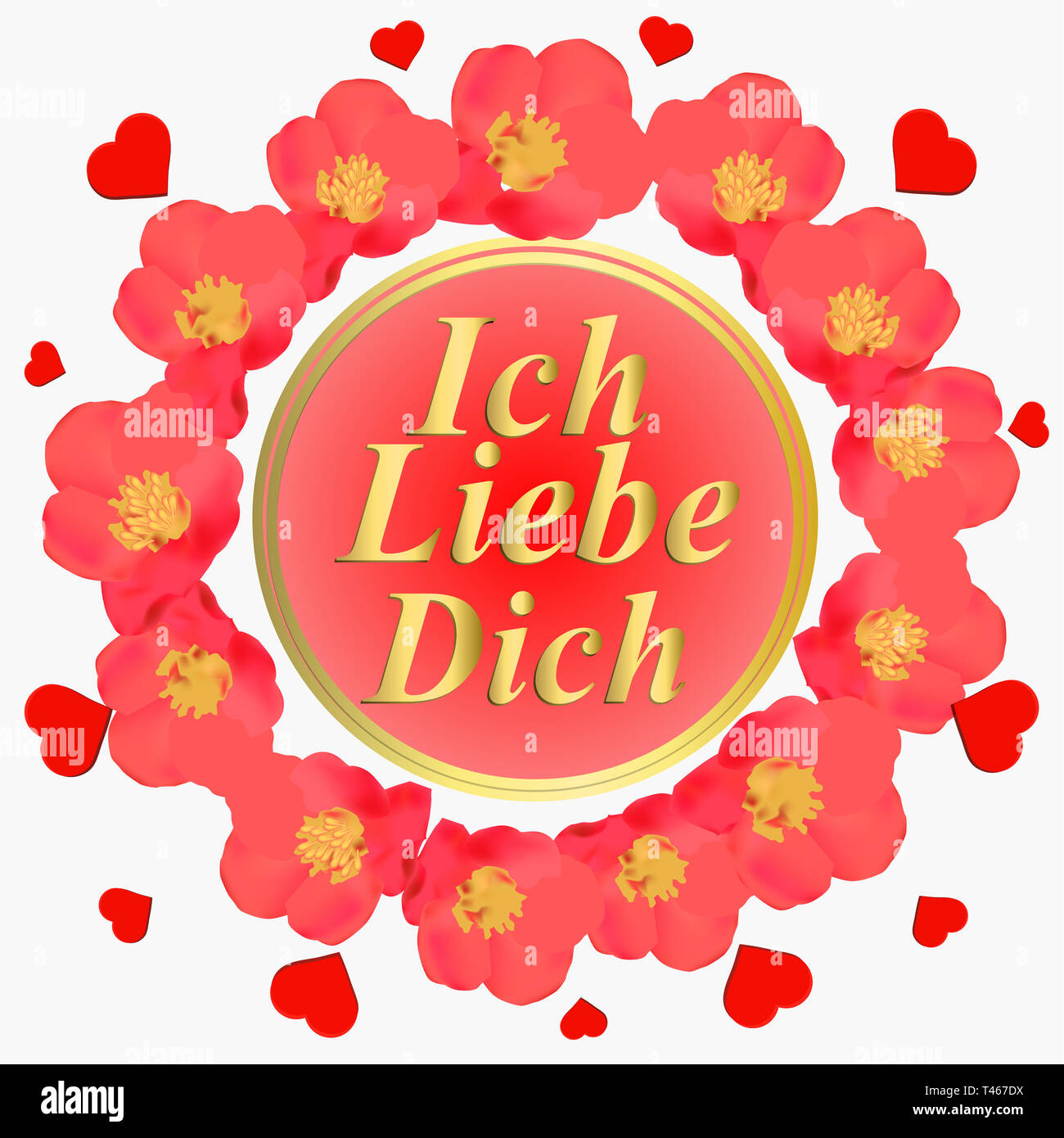 Background with pink flowers. I love you in german language. Card for ...