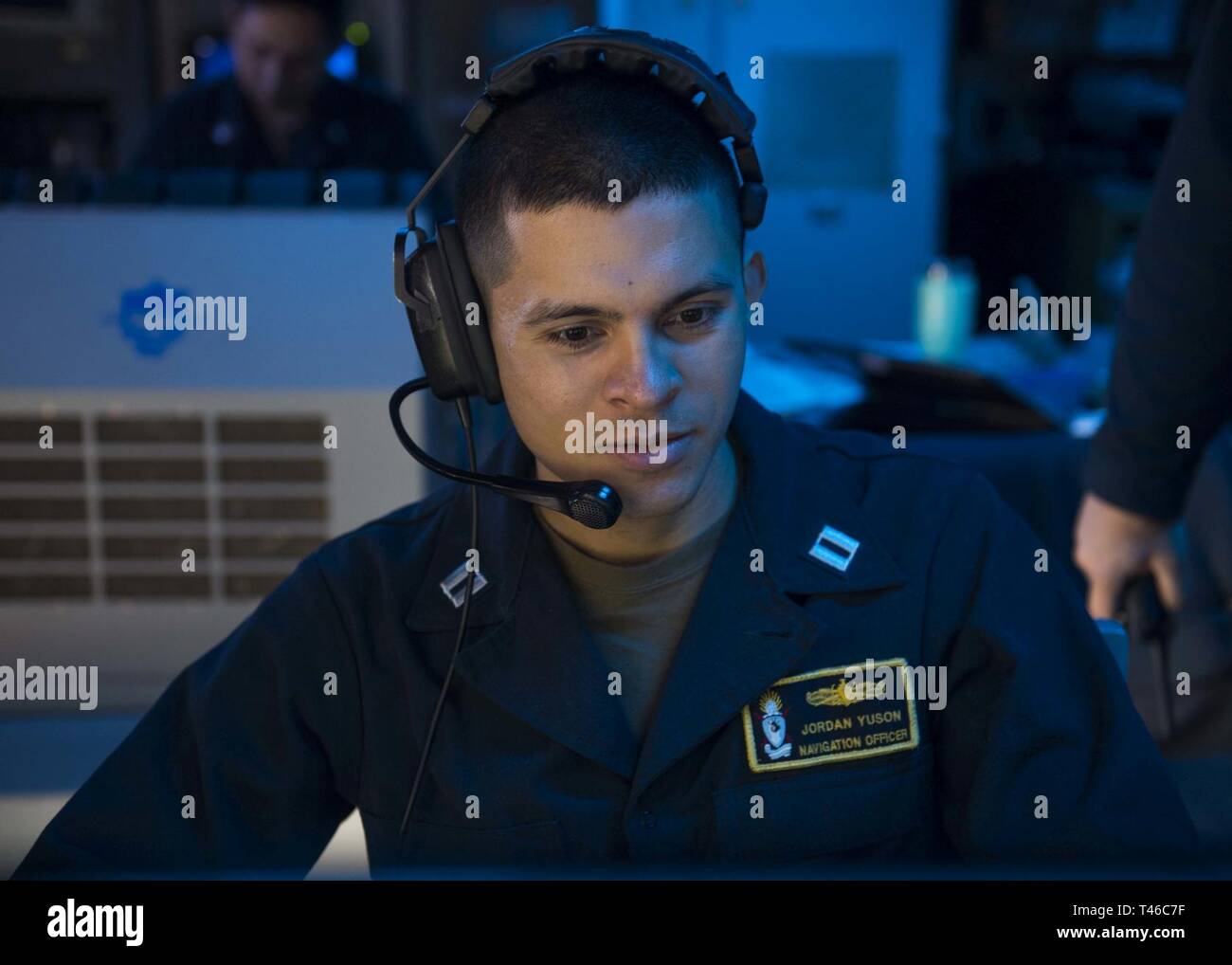 PHILIPPINE SEA (March 11, 2019) Navigation officer, Lt. Jordan Yuson ...