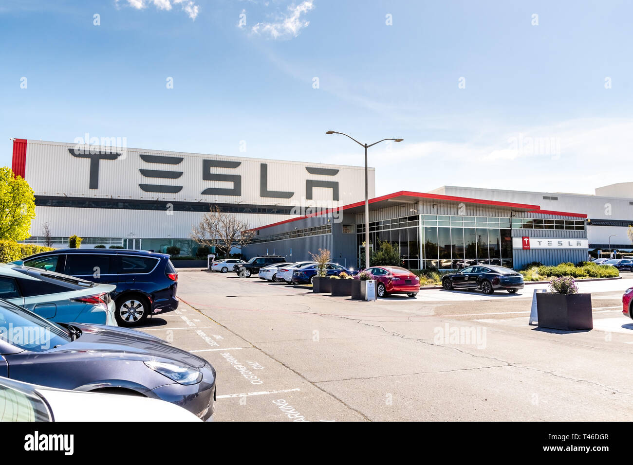 April 12, 2019 Fremont / CA / USA - Exterior view of Tesla Factory ...