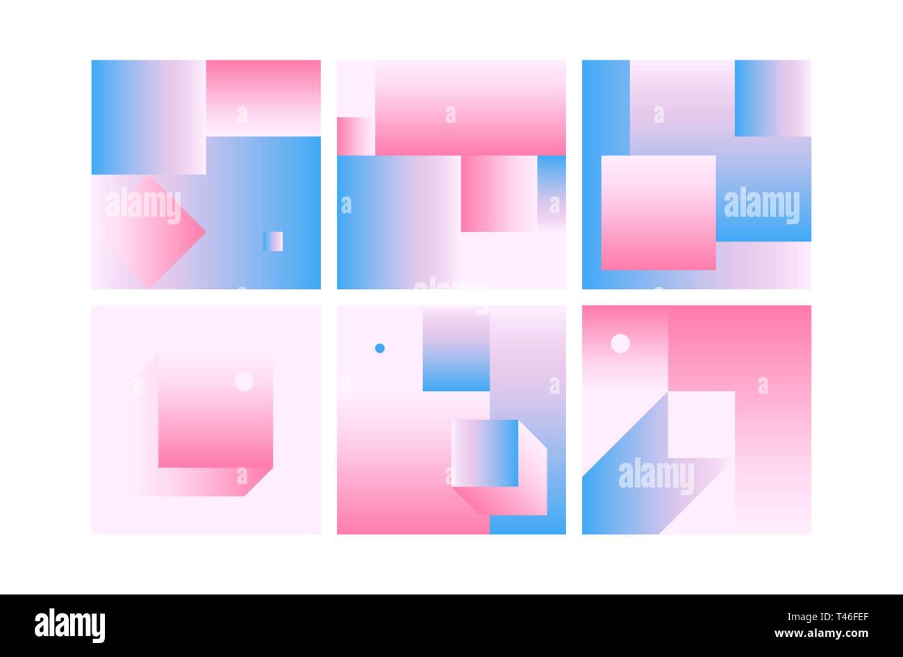Vector Geometric Smooth blue pink gradient Backgrounds set. Material ...