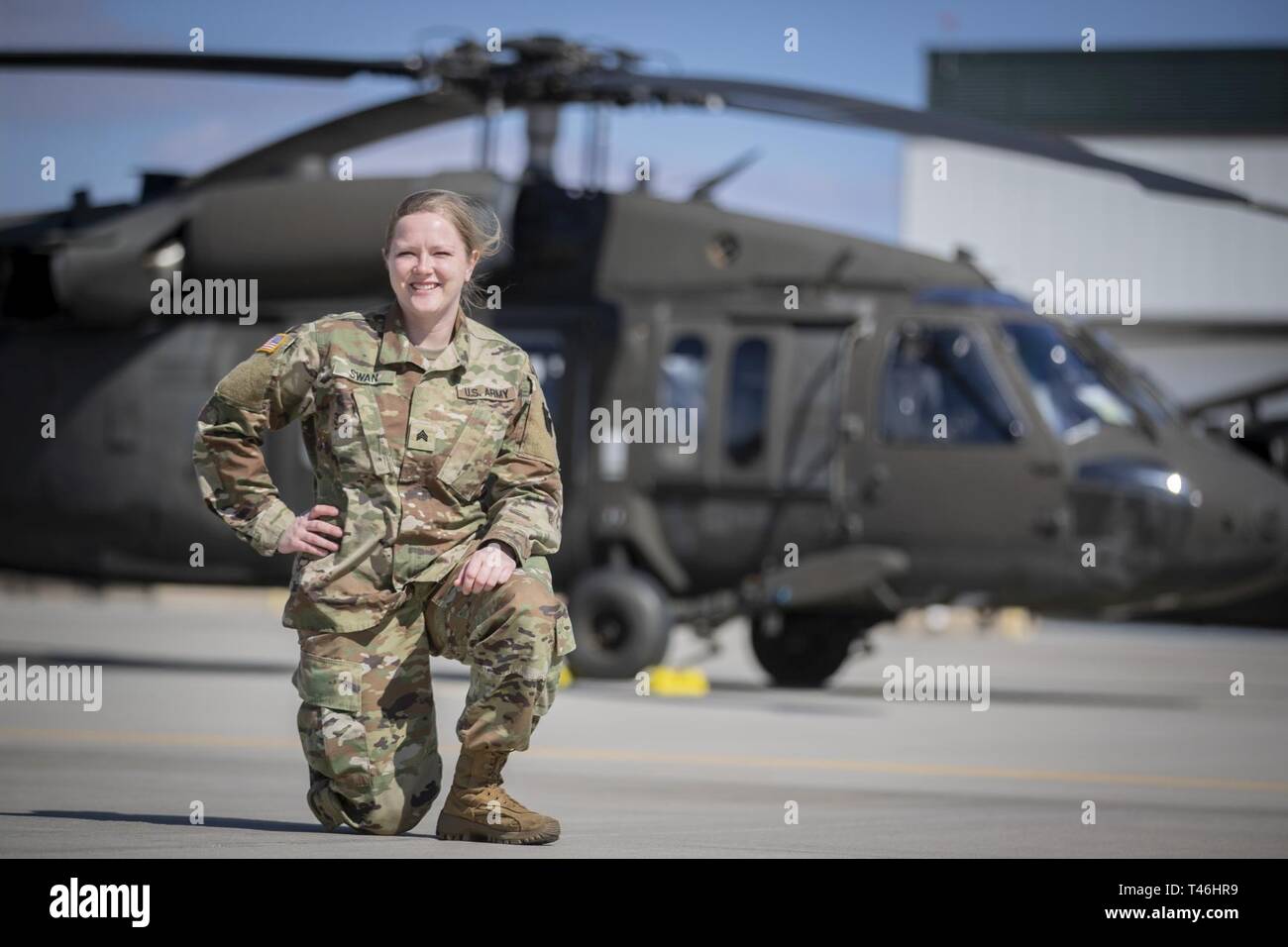 U.S. Army Sgt. Danielle Swan, a helicopter mechanic with the New Jersey ...