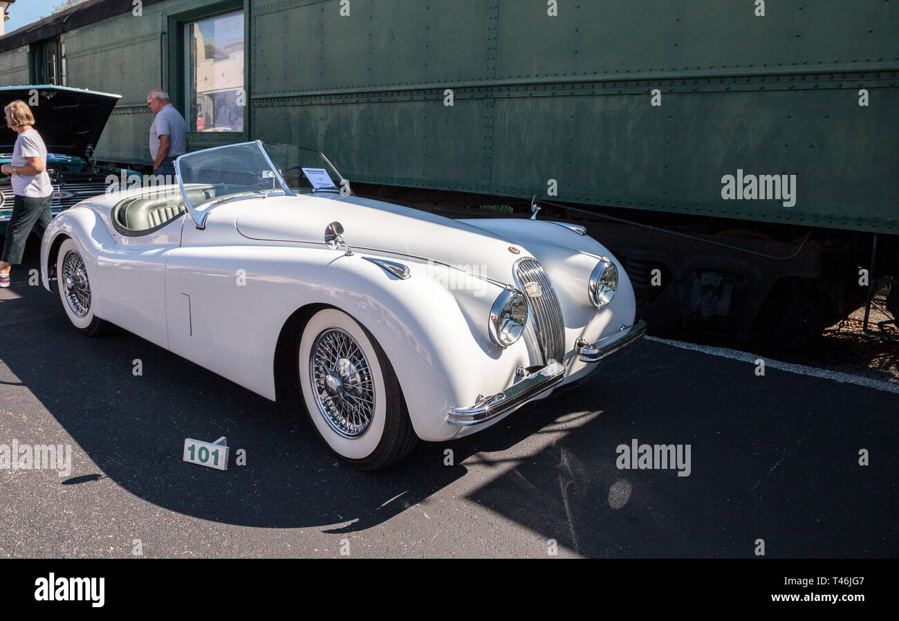 Naples, Florida, USA – March 23,2019: White 1961 Jaguar XK150 ...