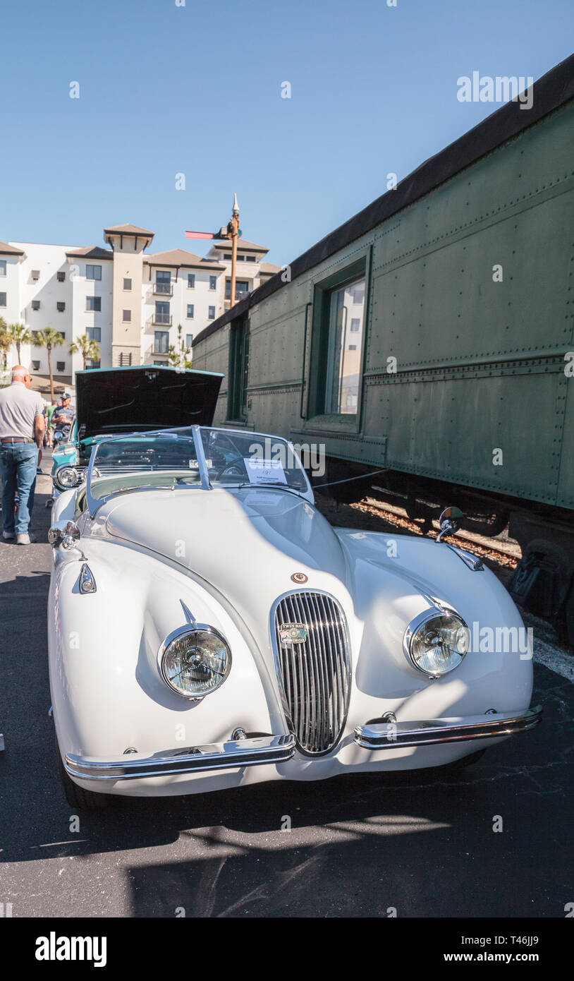 Naples, Florida, USA – March 23,2019: White 1961 Jaguar XK150 ...