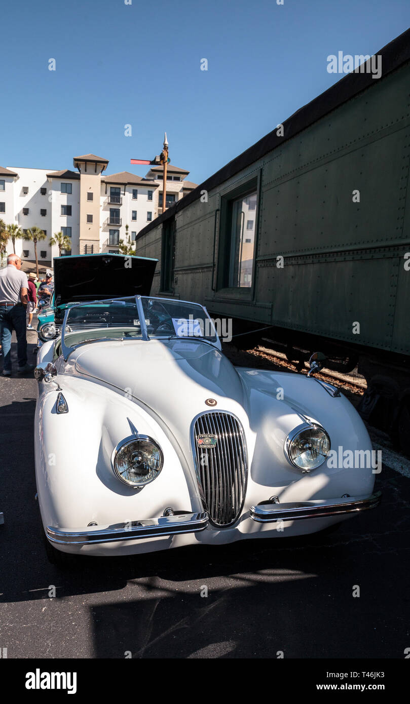Naples, Florida, USA – March 23,2019: White 1961 Jaguar XK150 ...