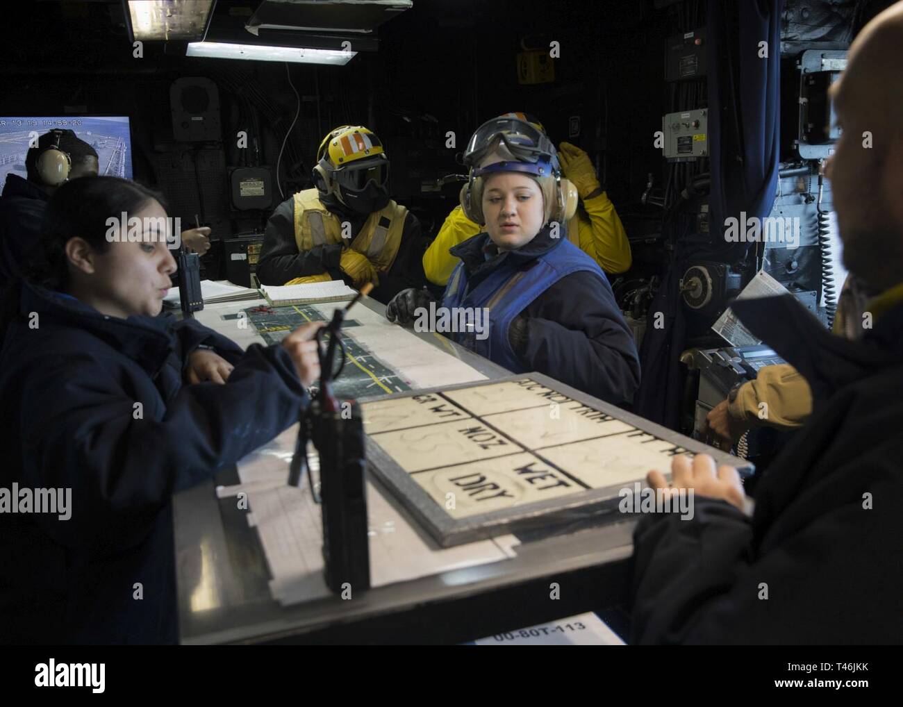 OCEAN (Mar. 13, 2019) flight deck personnel plan the take off of an AV ...