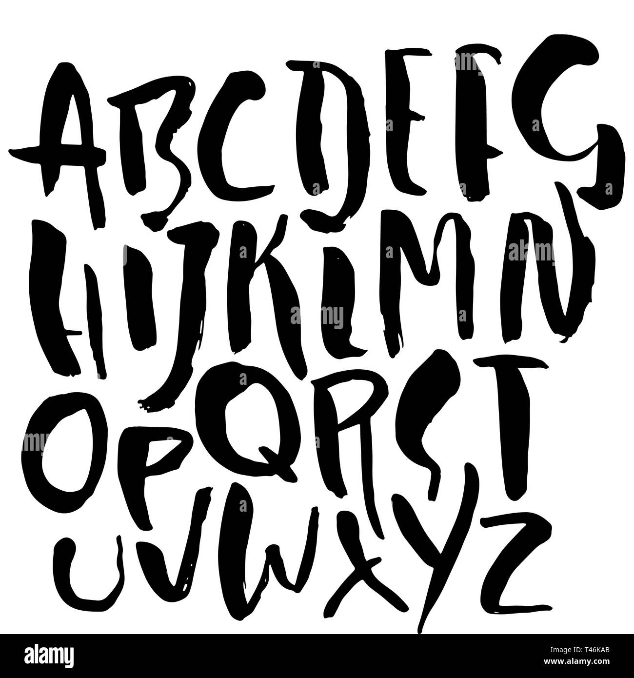 Hand drawn modern dry brush lettering. Grunge style alphabet ...