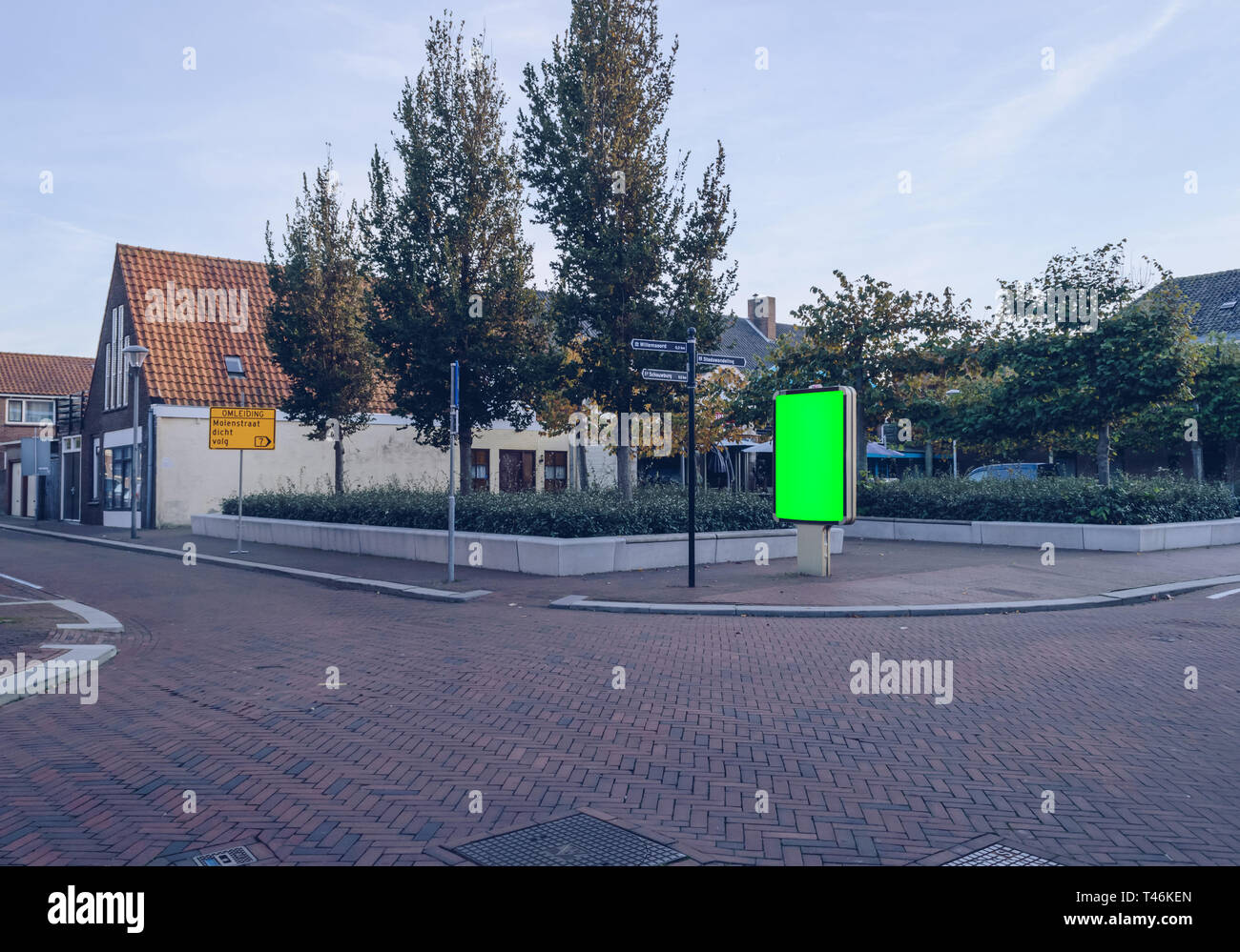 Street lightbox with green screen effect in cityscape holland city Den ...