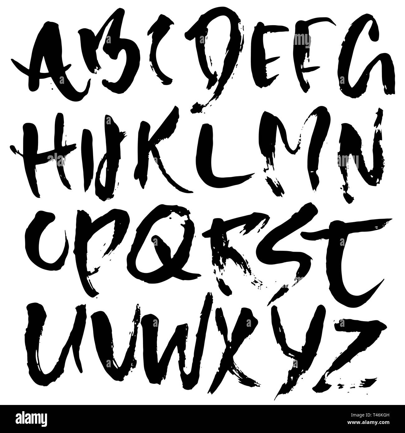 Hand drawn modern dry brush lettering. Grunge style alphabet ...