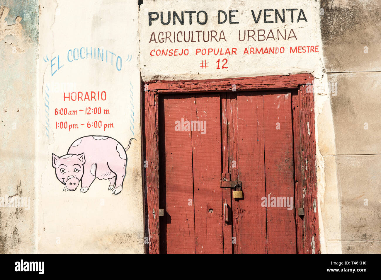 TRINIDAD CUBA JULY 2 2012; Locked rustic door of butcher shop with ...