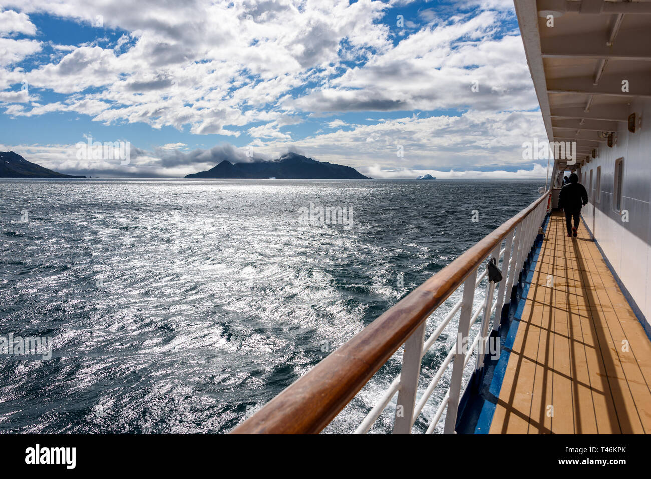 View of South Georgia early on a cloudy day from outside deck of cruise ...
