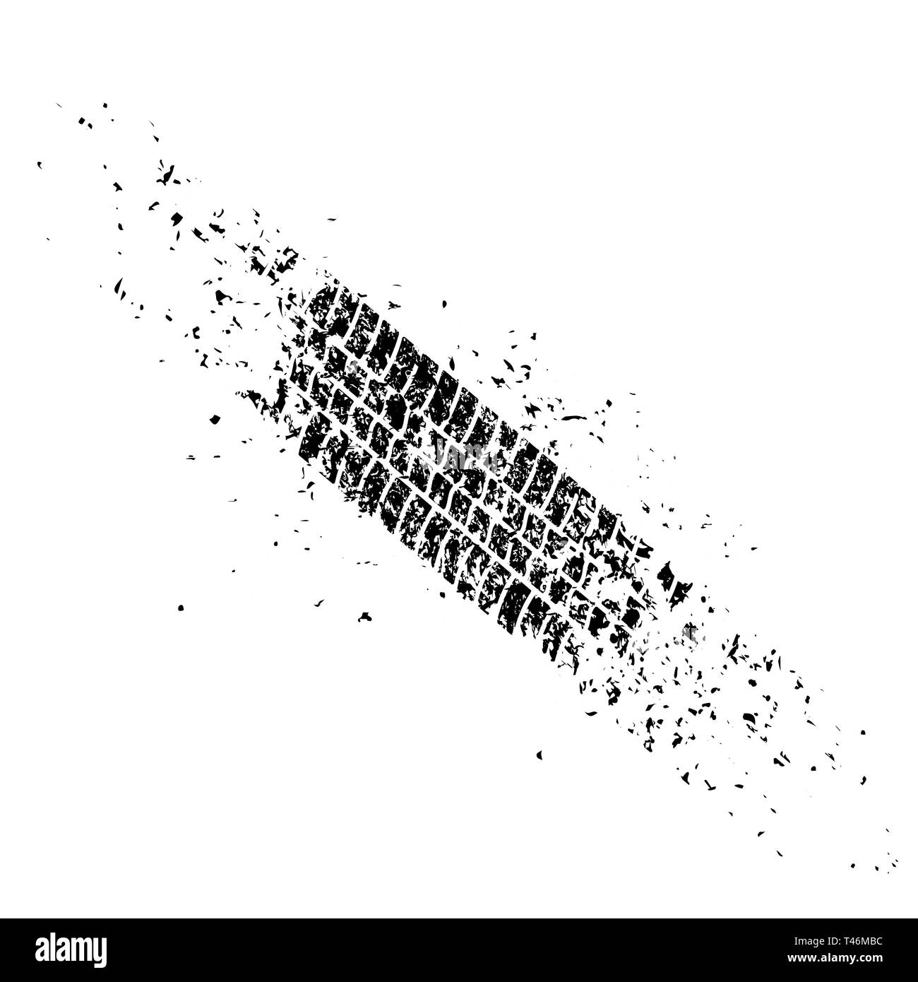 Dirt track from the car wheel protector. Tire track silhouette. Grunge ...