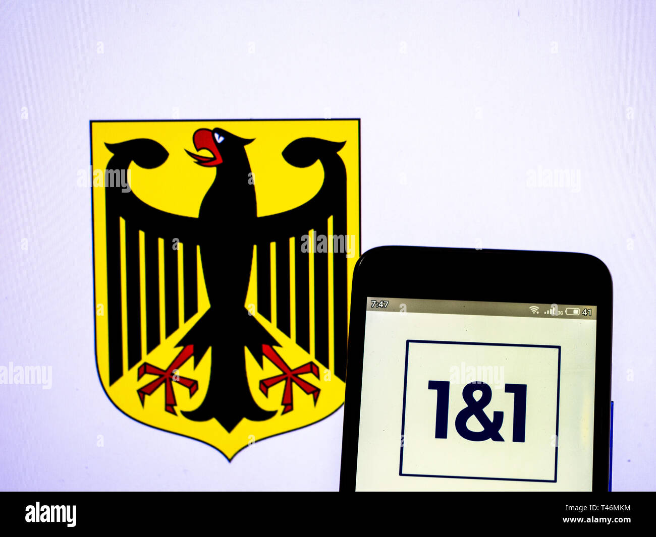 In this photo illustration a 1 & 1 Ionos logo seen displayed on a smart ...