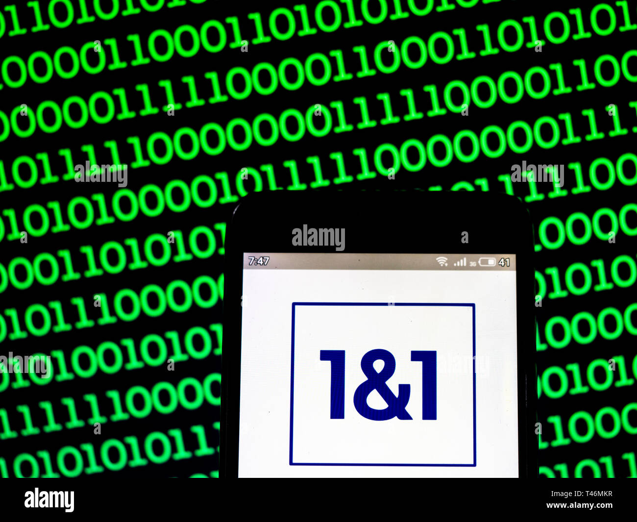 In this photo illustration a 1 & 1 Ionos logo seen displayed on a smart ...