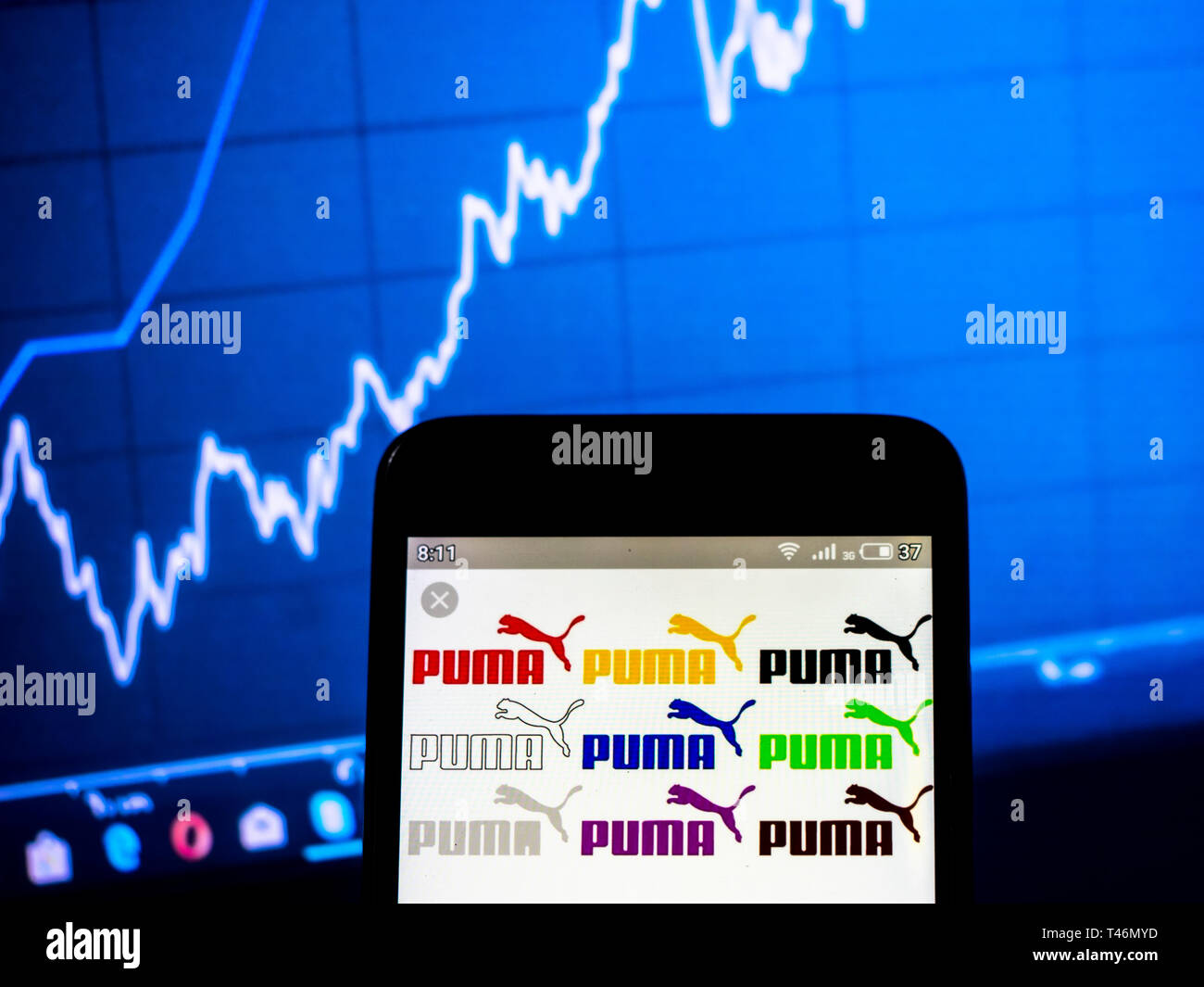 In this photo illustration a Puma SE logo seen displayed on a smart ...