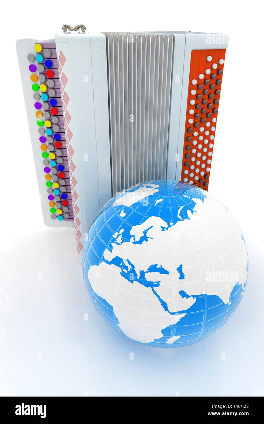 Musical instruments - bayan and Earth. Global musical concept Stock ...