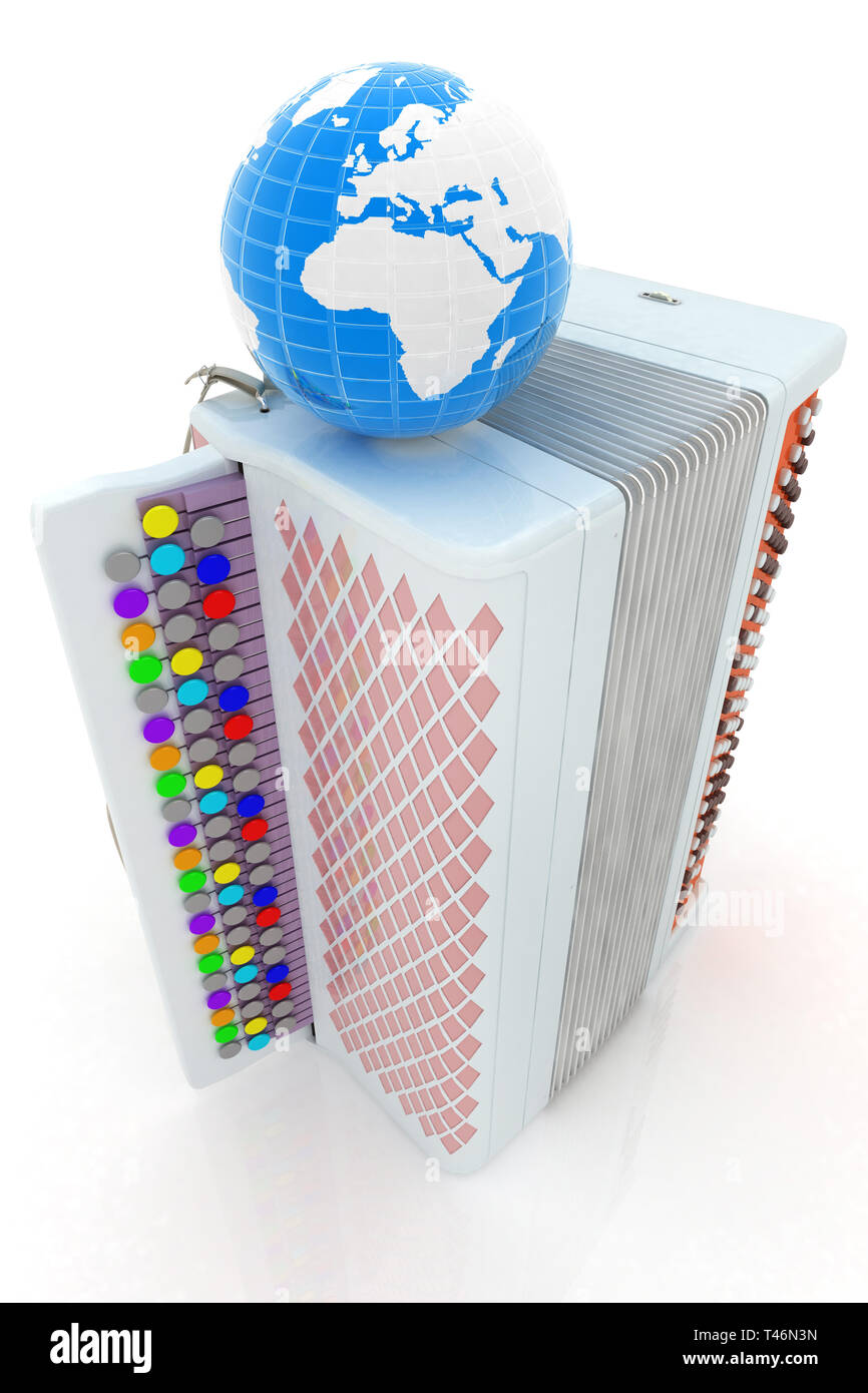 Musical instruments - bayan and Earth. Global musical concept Stock ...