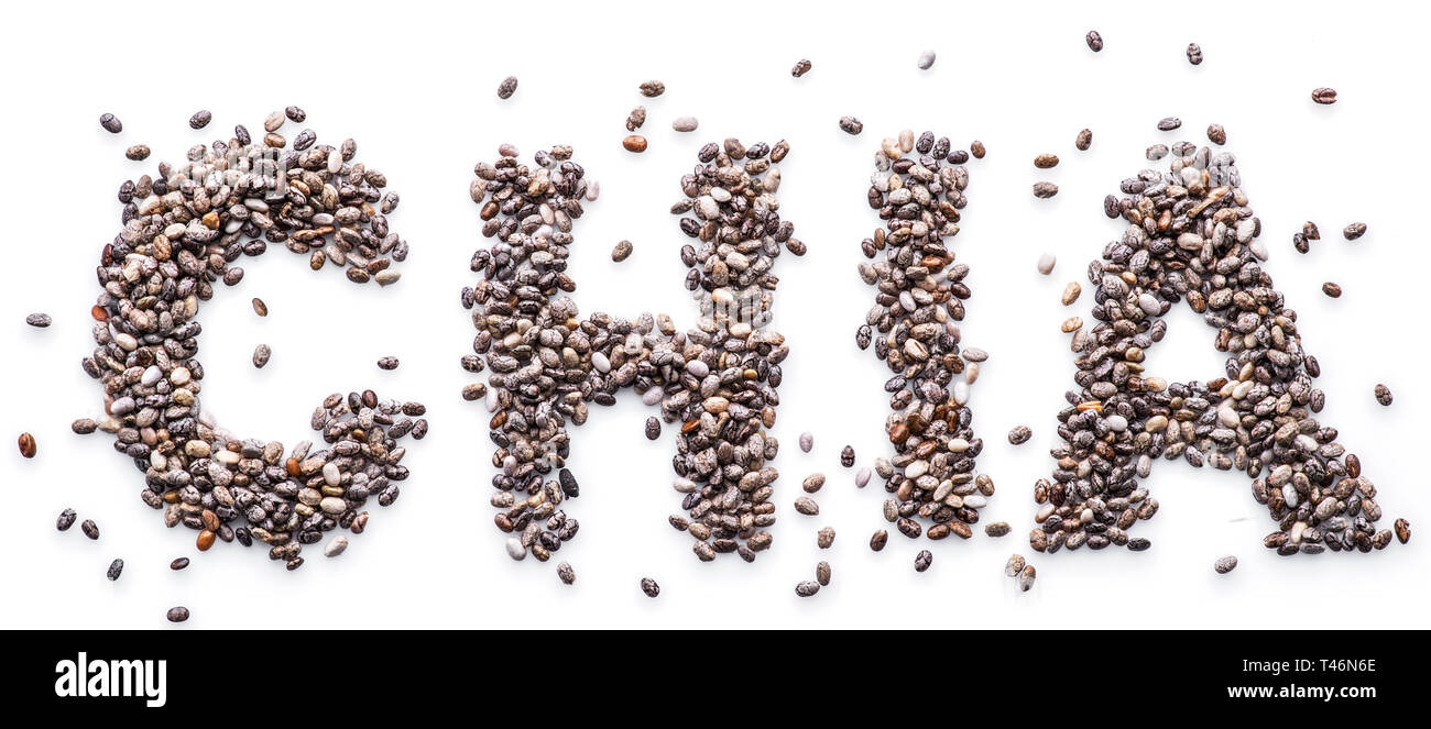 Chia word made up of chia seeds isolated on white background Stock ...