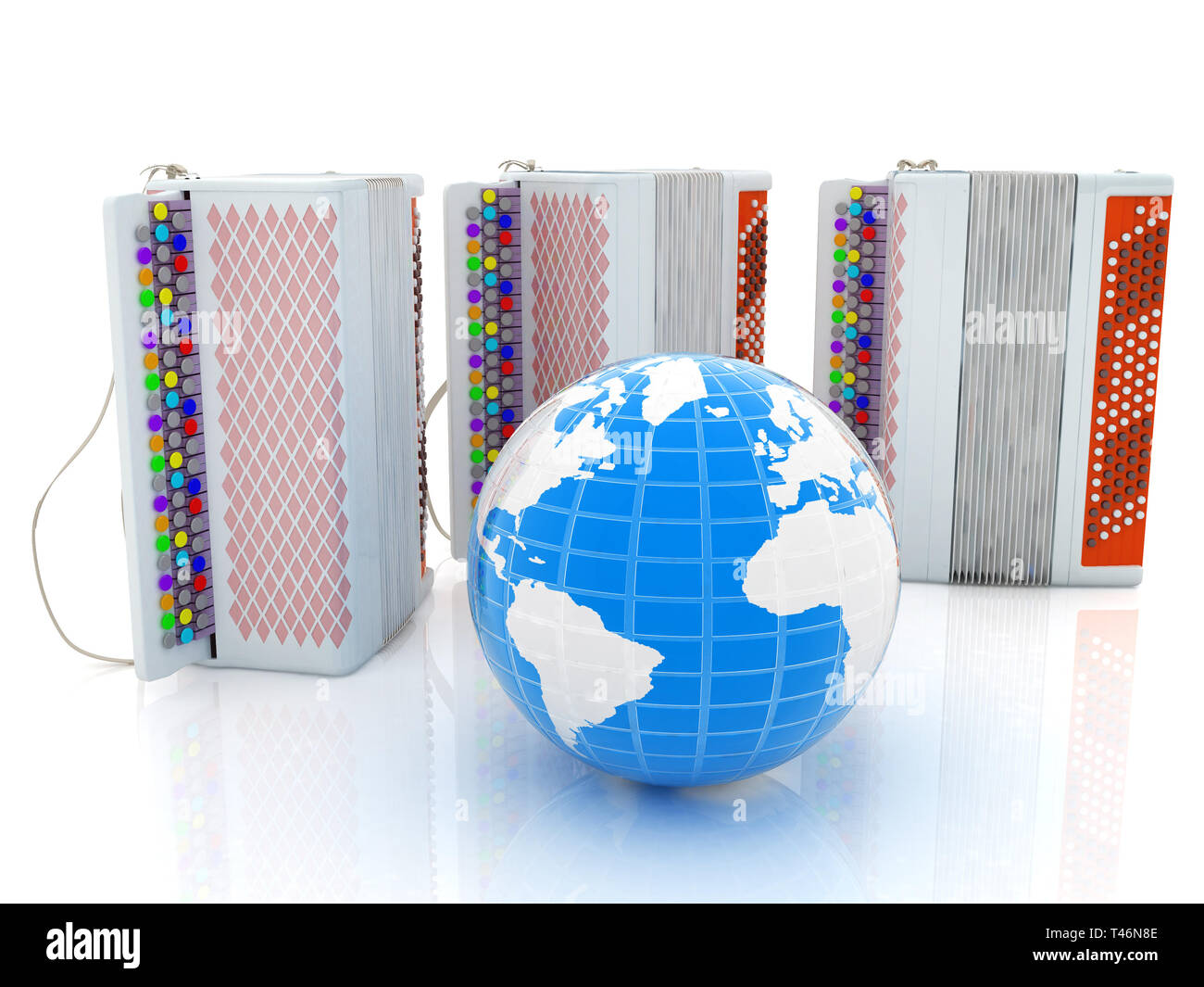 Musical instruments - bayans and Earth. Global musical concept Stock ...