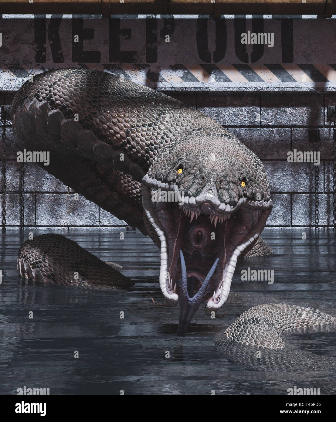 Lernaean hydra's tank please keep out,3d rendering Stock Photo - Alamy