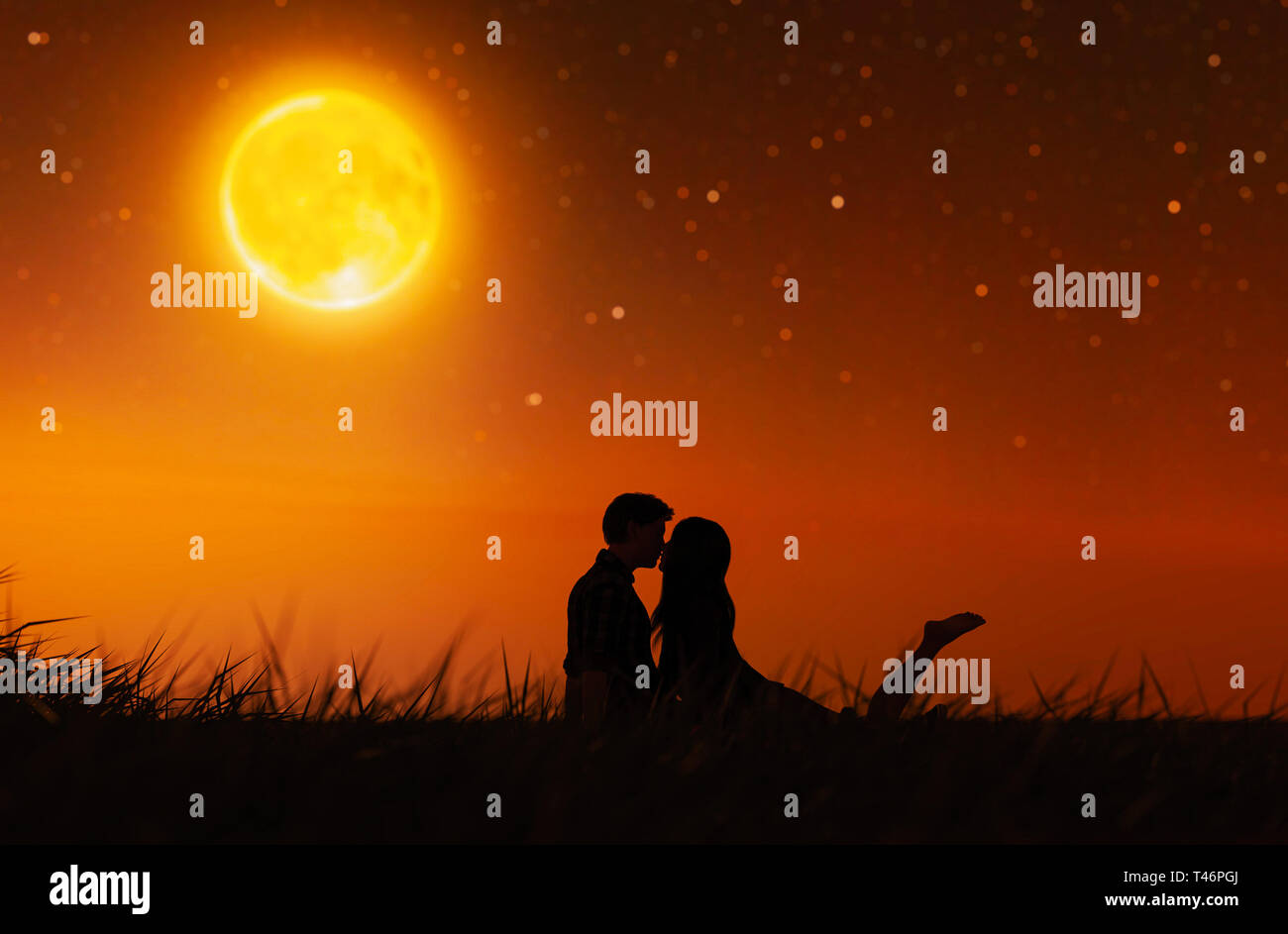 Love couples under the moonlight,3d rendering Stock Photo - Alamy