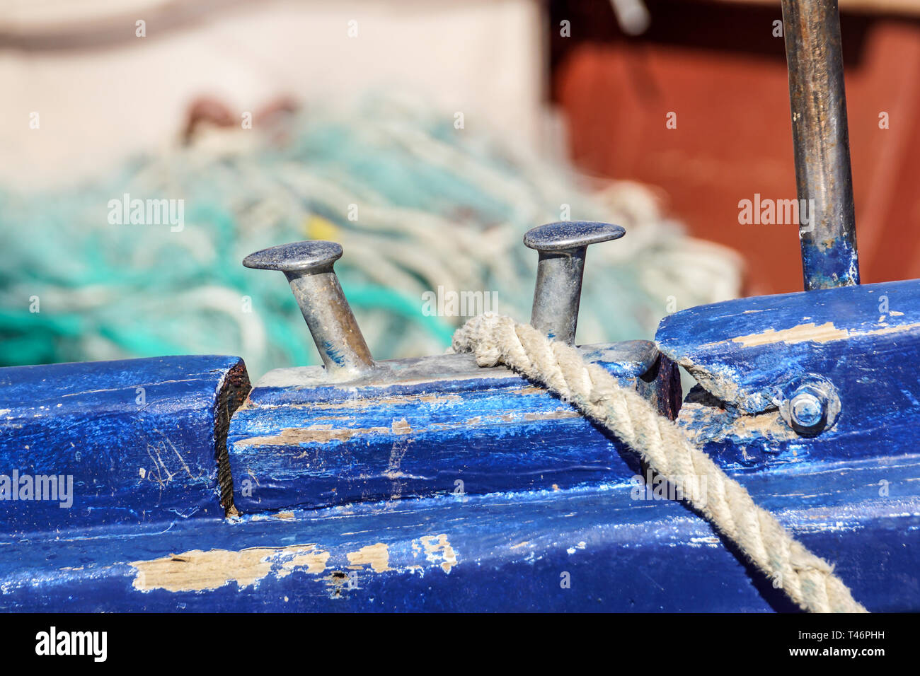 Ropes on Old Rusty Ship Closeup. Old Frayed Boat Rope as a Nautical ...