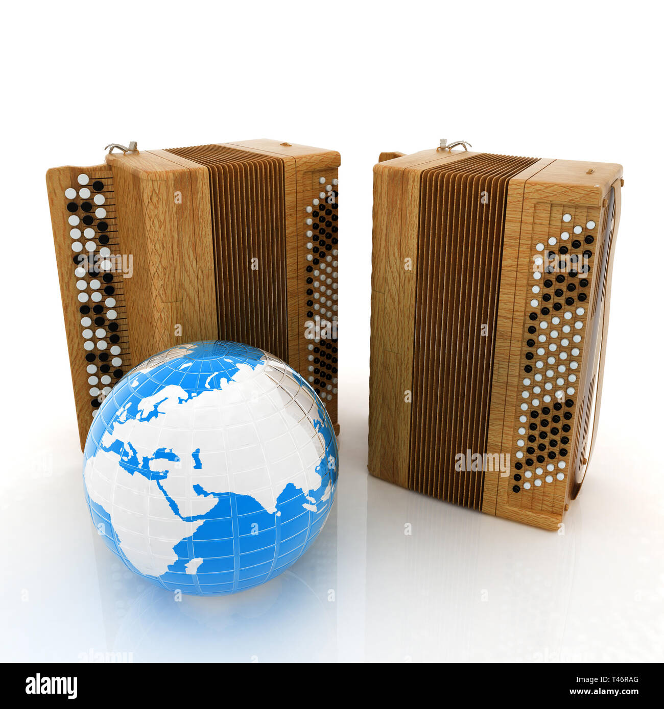 Musical instruments - retro bayans and Earth Stock Photo - Alamy