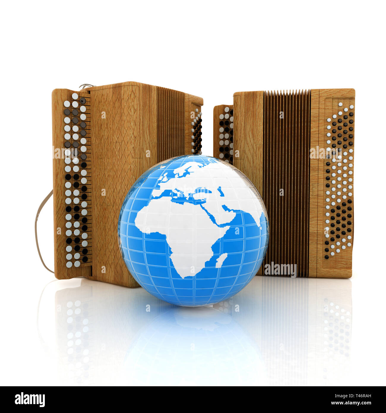 Musical instruments - retro bayans and Earth Stock Photo - Alamy