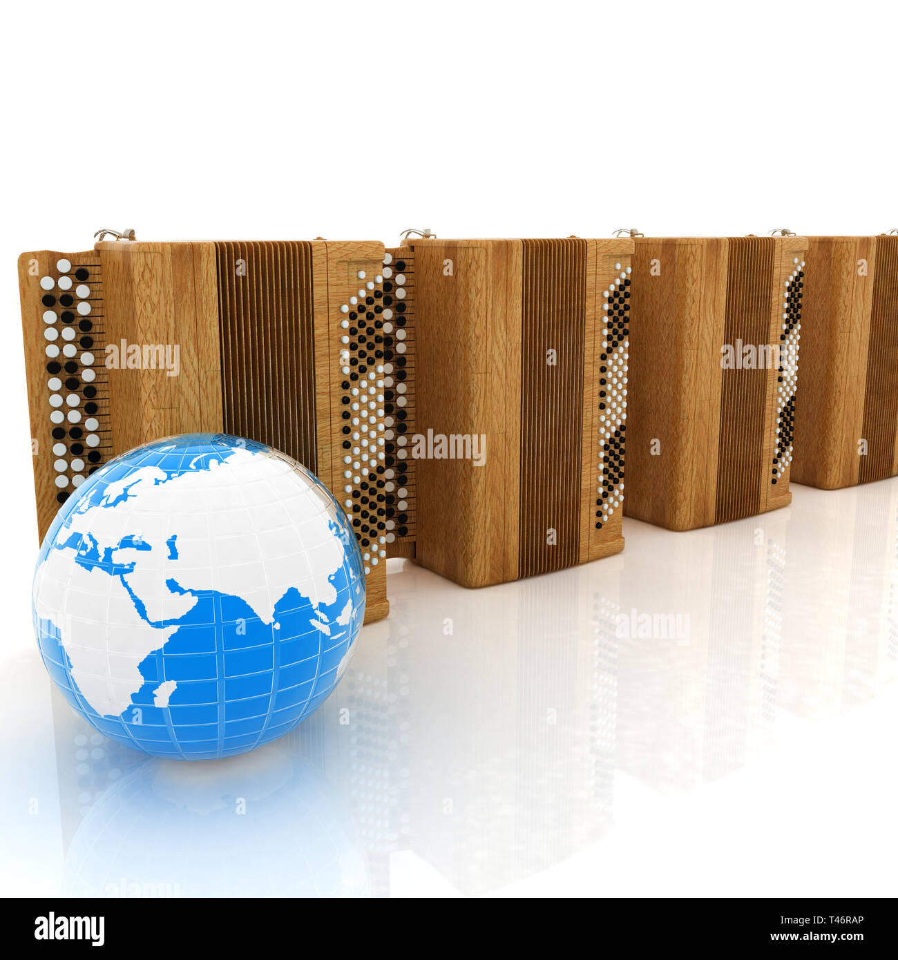 Musical instruments - retro bayans and Earth Stock Photo - Alamy