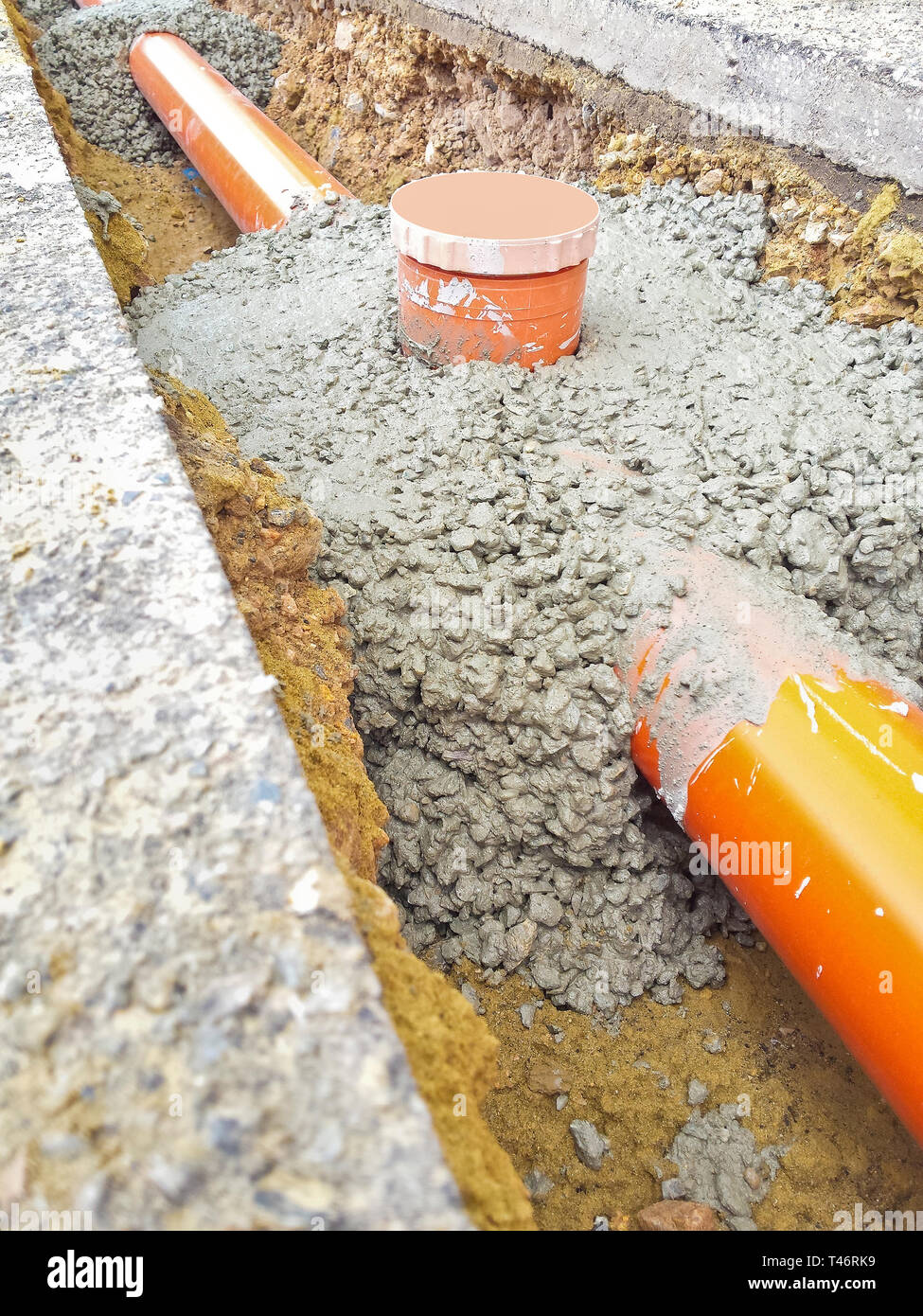 Inspection concrete manhole with screw cap during assembly in a italian ...