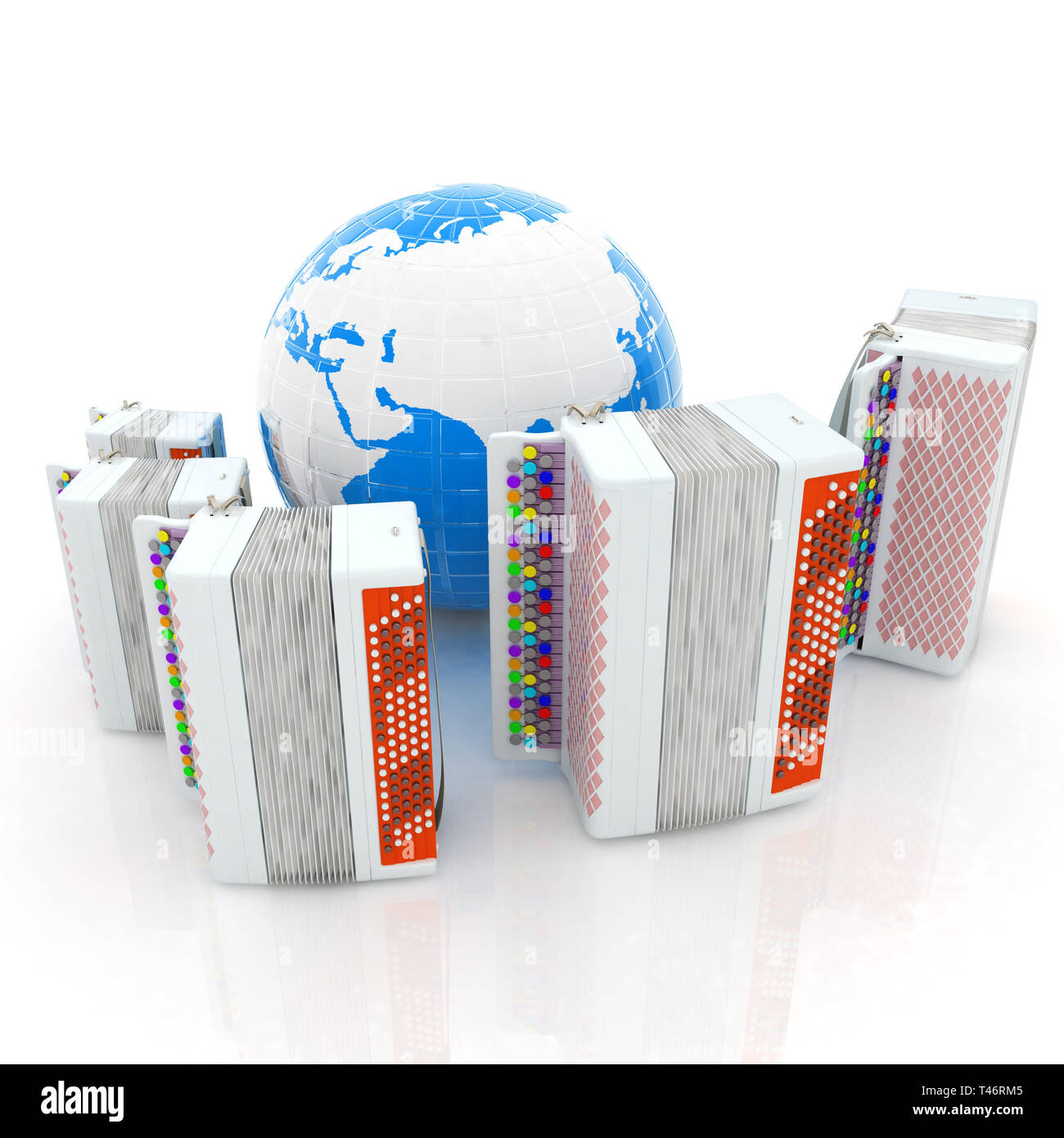 Musical instruments - bayans and Earth. Global musical concept Stock ...