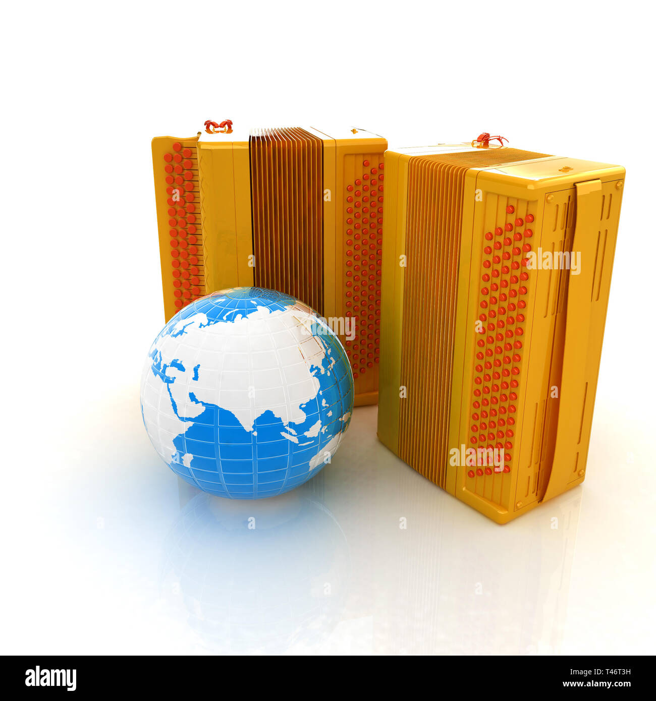 Musical instruments - bayans and Earth. Global musical concept Stock ...