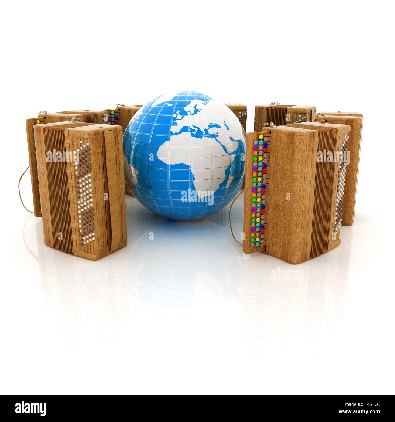Musical instruments - retro bayans and Earth Stock Photo - Alamy