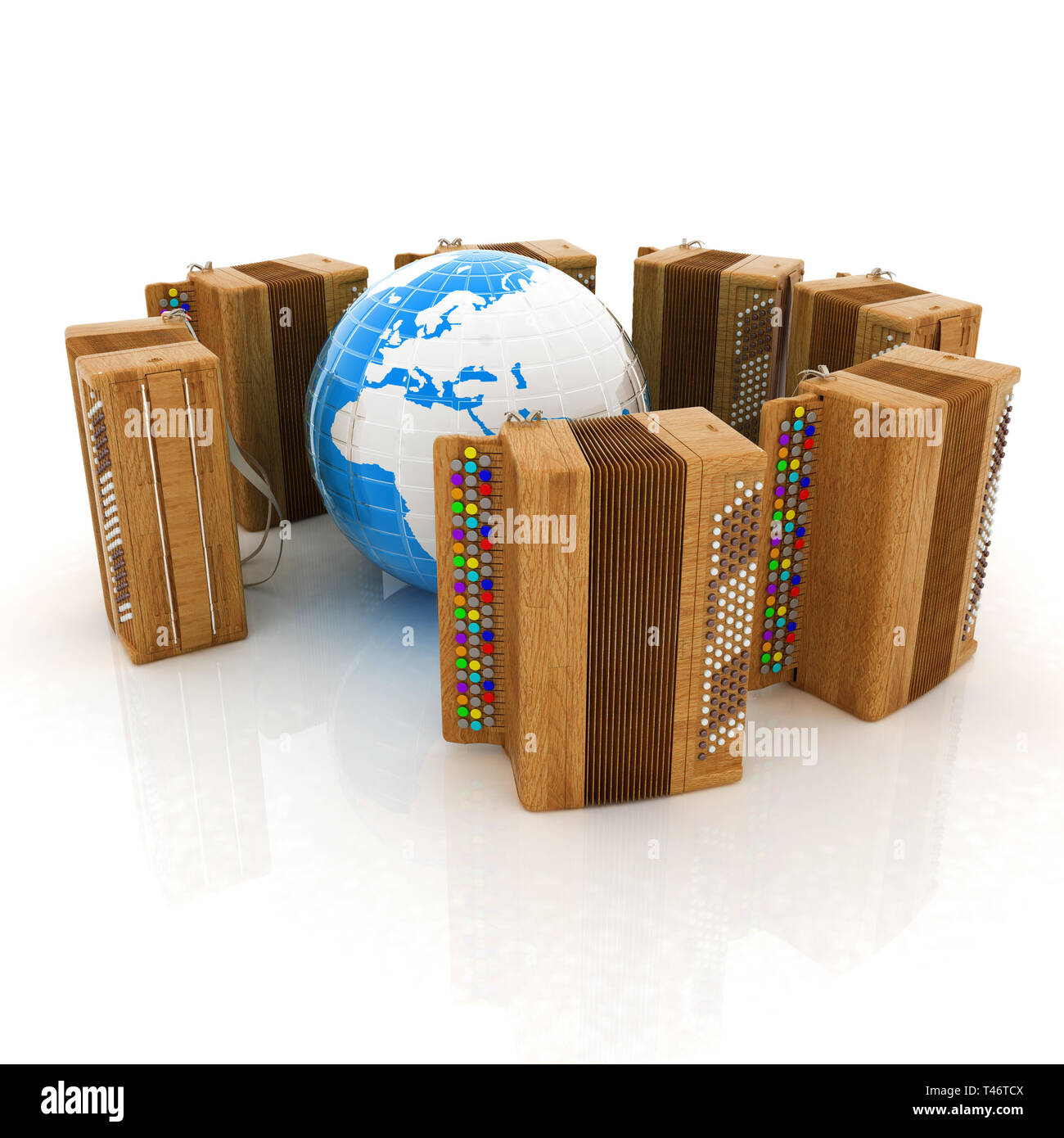 Musical instruments - retro bayans and Earth Stock Photo - Alamy