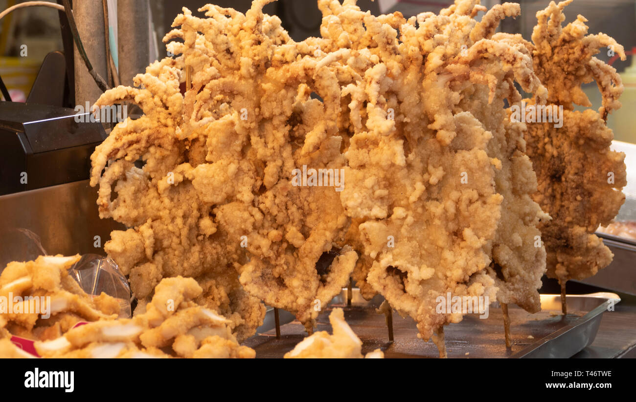 The Fried calamari or Fried of squid at the Danshui River in Taiwan ...