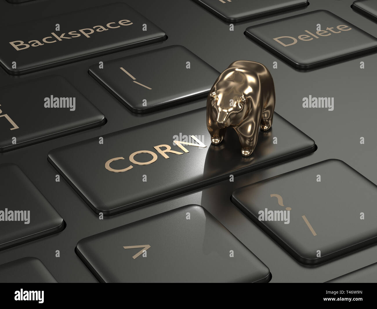 3d render of keyboard with corn key and bear. Stock bearish market of ...