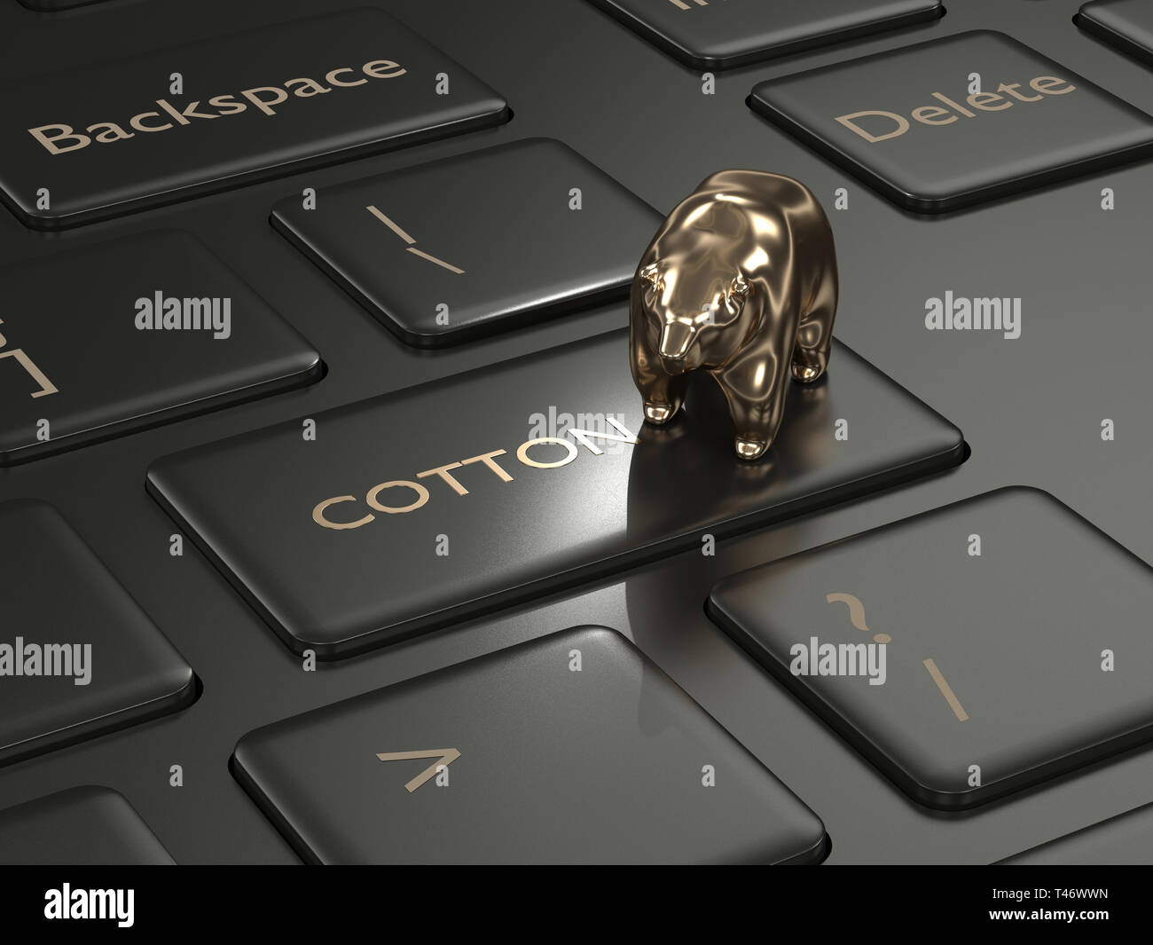3d render of keyboard with cotton key and bear. Stock bearish market of ...