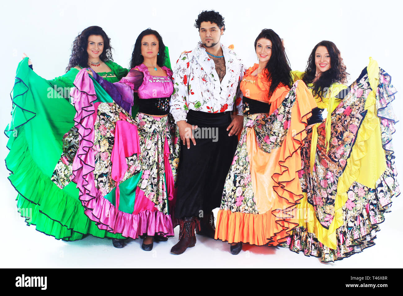 group portrait of a Gypsy dance group.isolated on white background ...