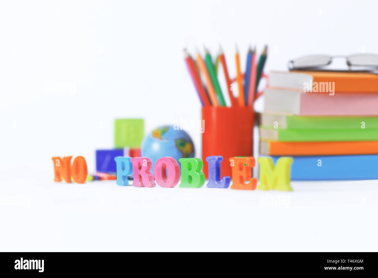 words - no problem-on a blurred background of school supplies Stock ...