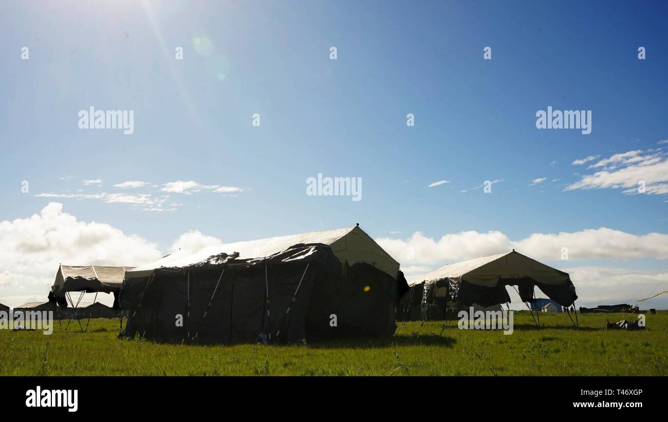 Three Base-X 305 tents stand at Red Beach during exercise Pacific Blitz ...
