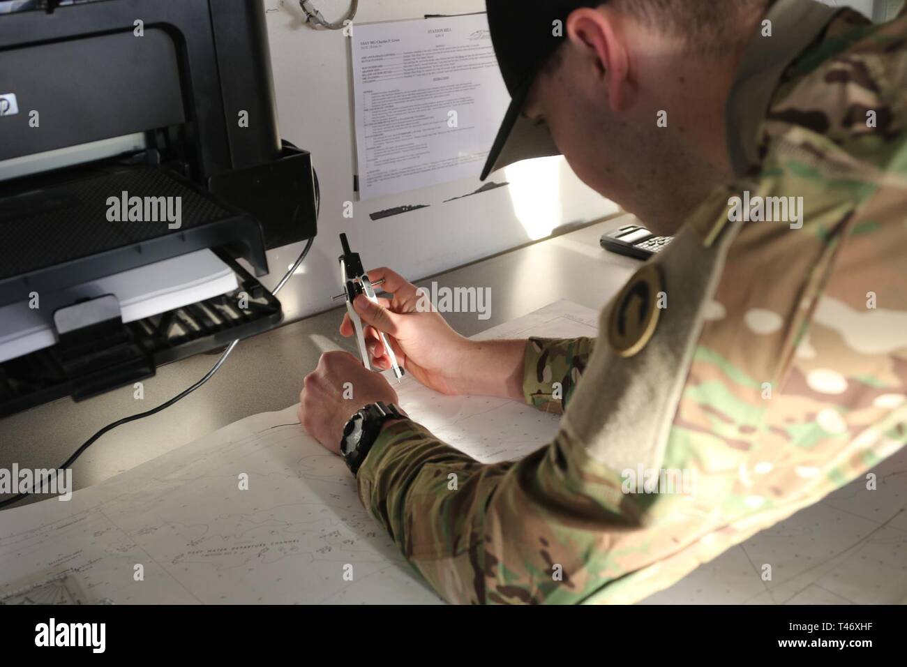 A crew member of the U.S. Army’s Logistics Support Vessel Maj. Gen ...