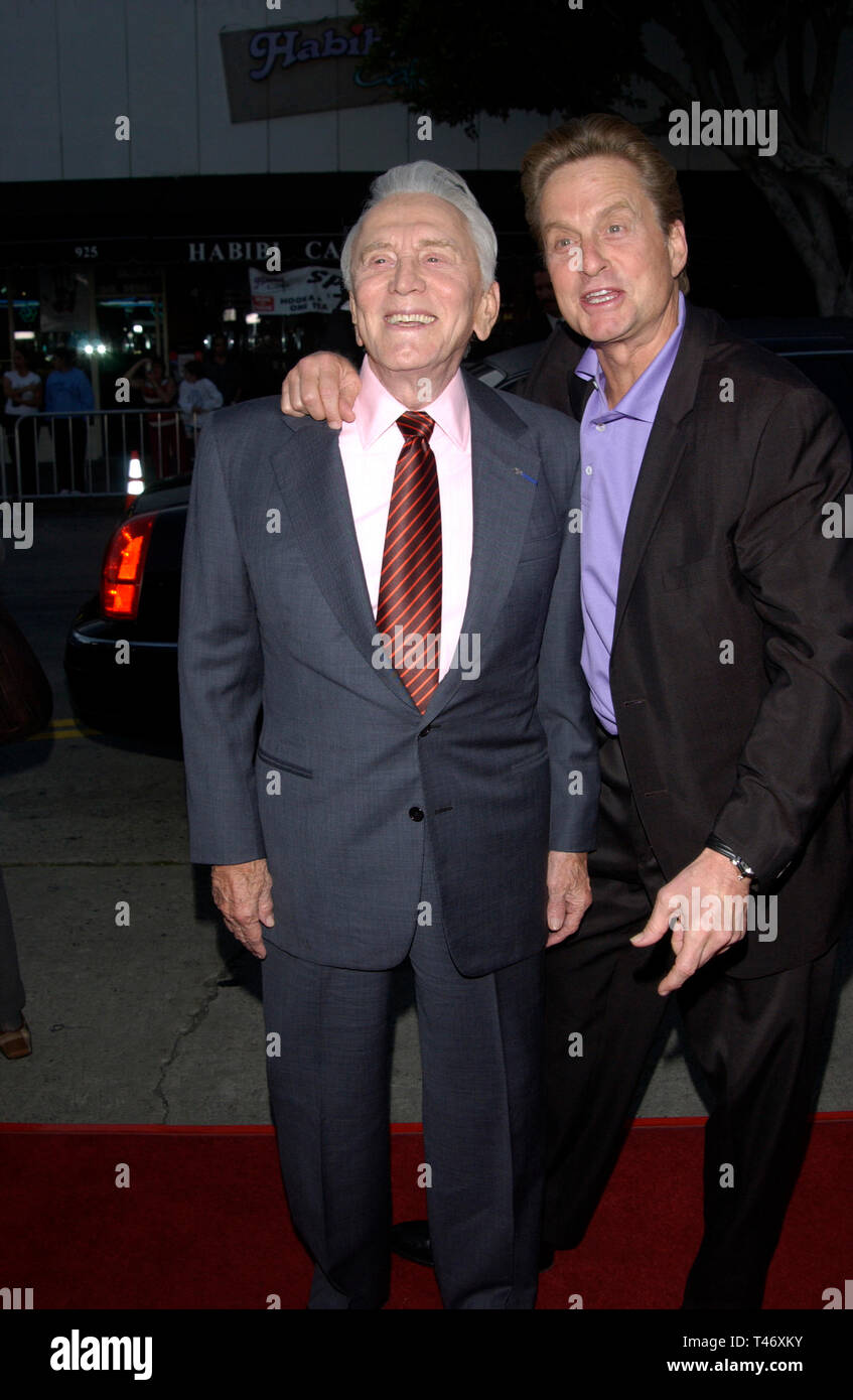 LOS ANGELES, CA. April 07, 2003: Father & son actors KIRK DOUGLAS ...