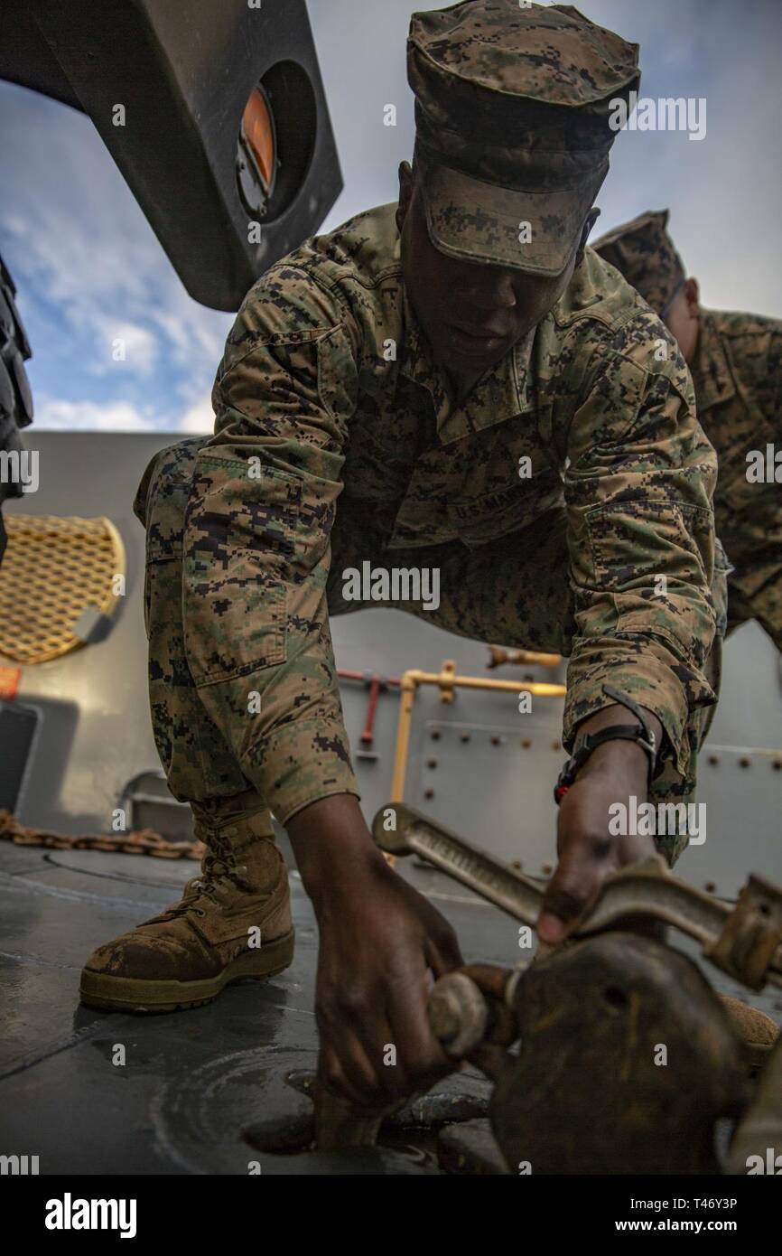 U.S. Marine Corps Pfc. Class Noe Quintanilla, an Embarkation Specialist ...
