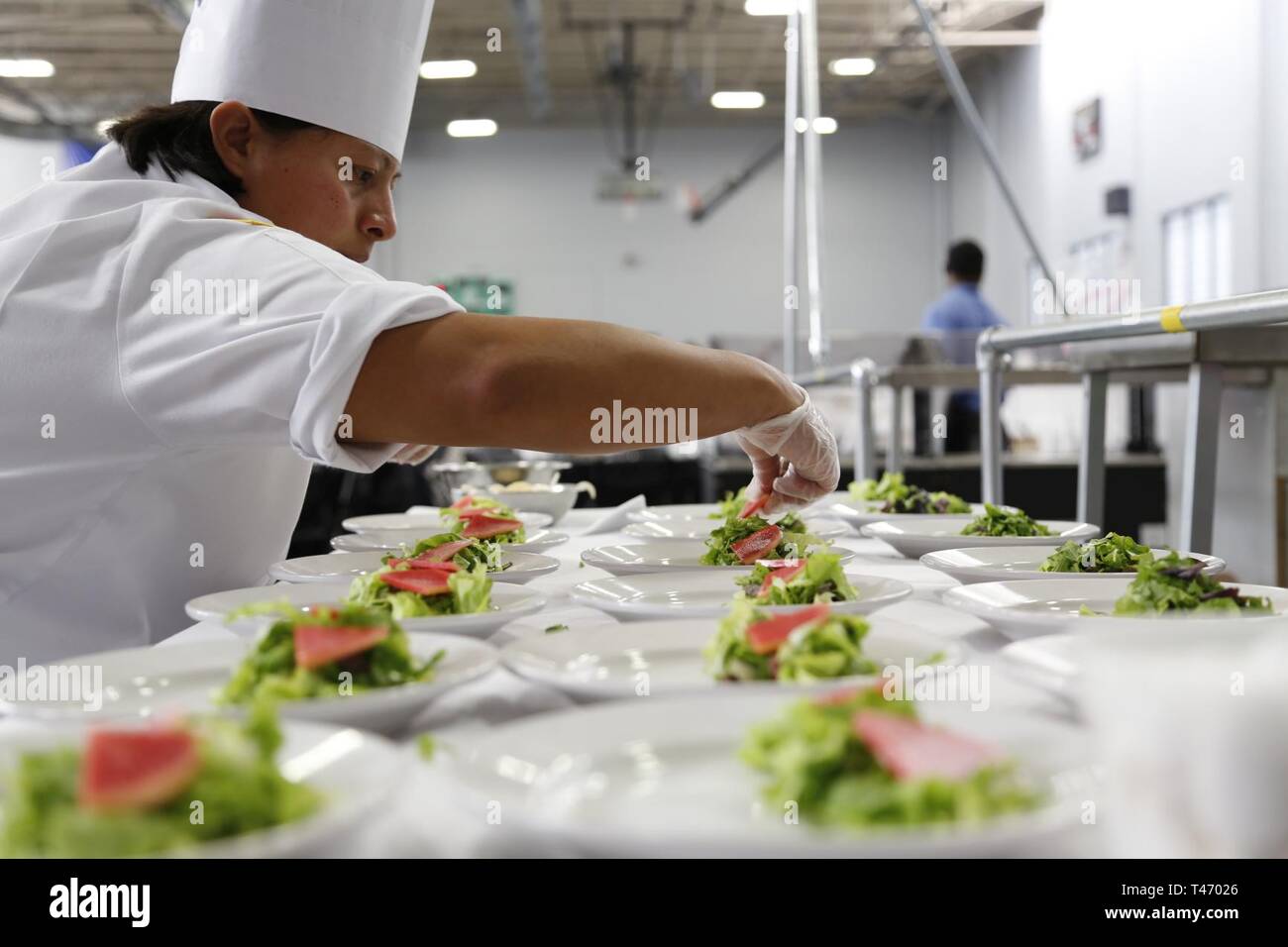 U.S. Navy Culinary Specialist 1st Class Hermila Elliott prepares salads ...