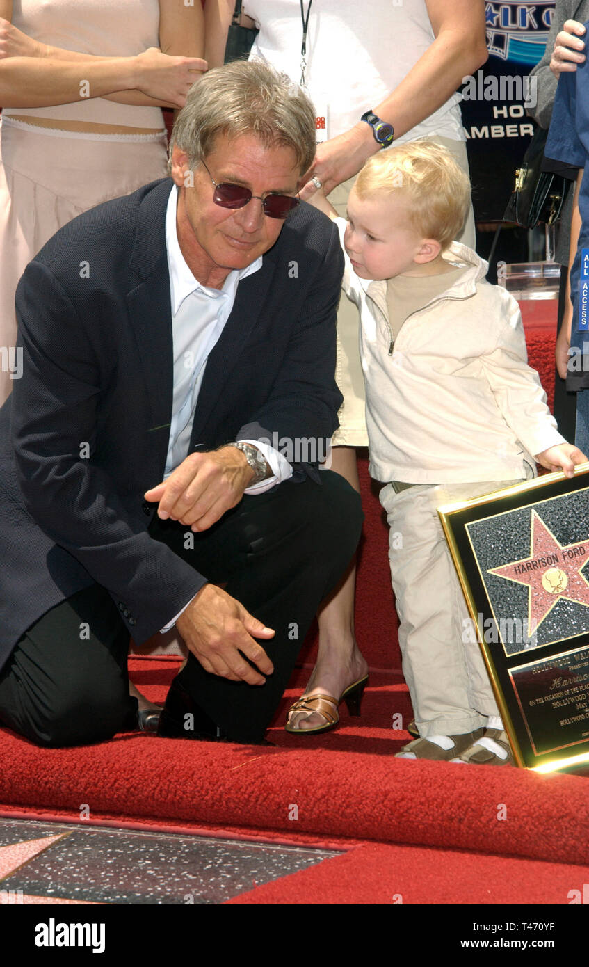 LOS ANGELES, CA. May 30, 2003: Actor HARRISON FORD & grandson ETHAN on ...