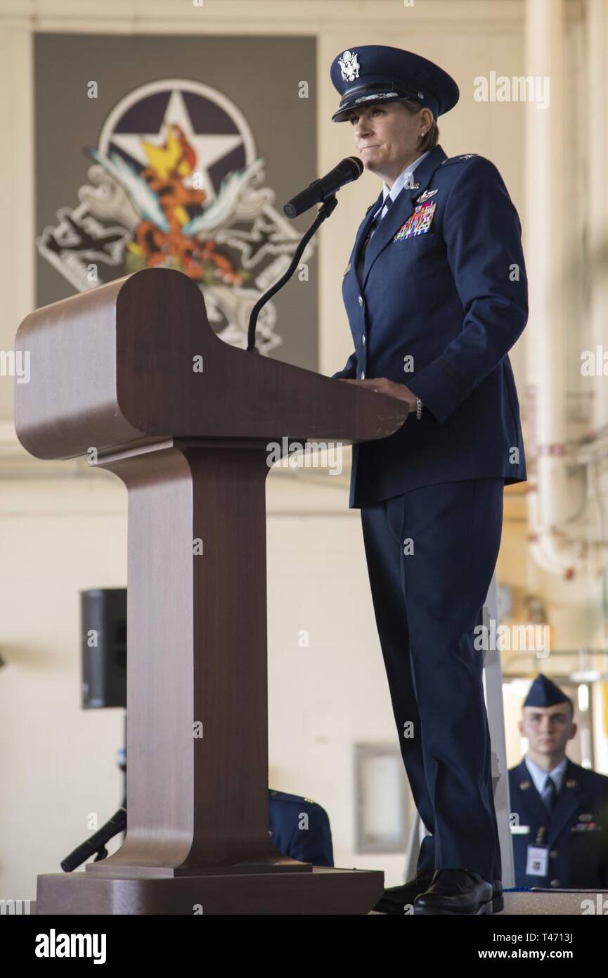 Col. Jennifer Short, 23d Wing commander, makes remarks during the ...