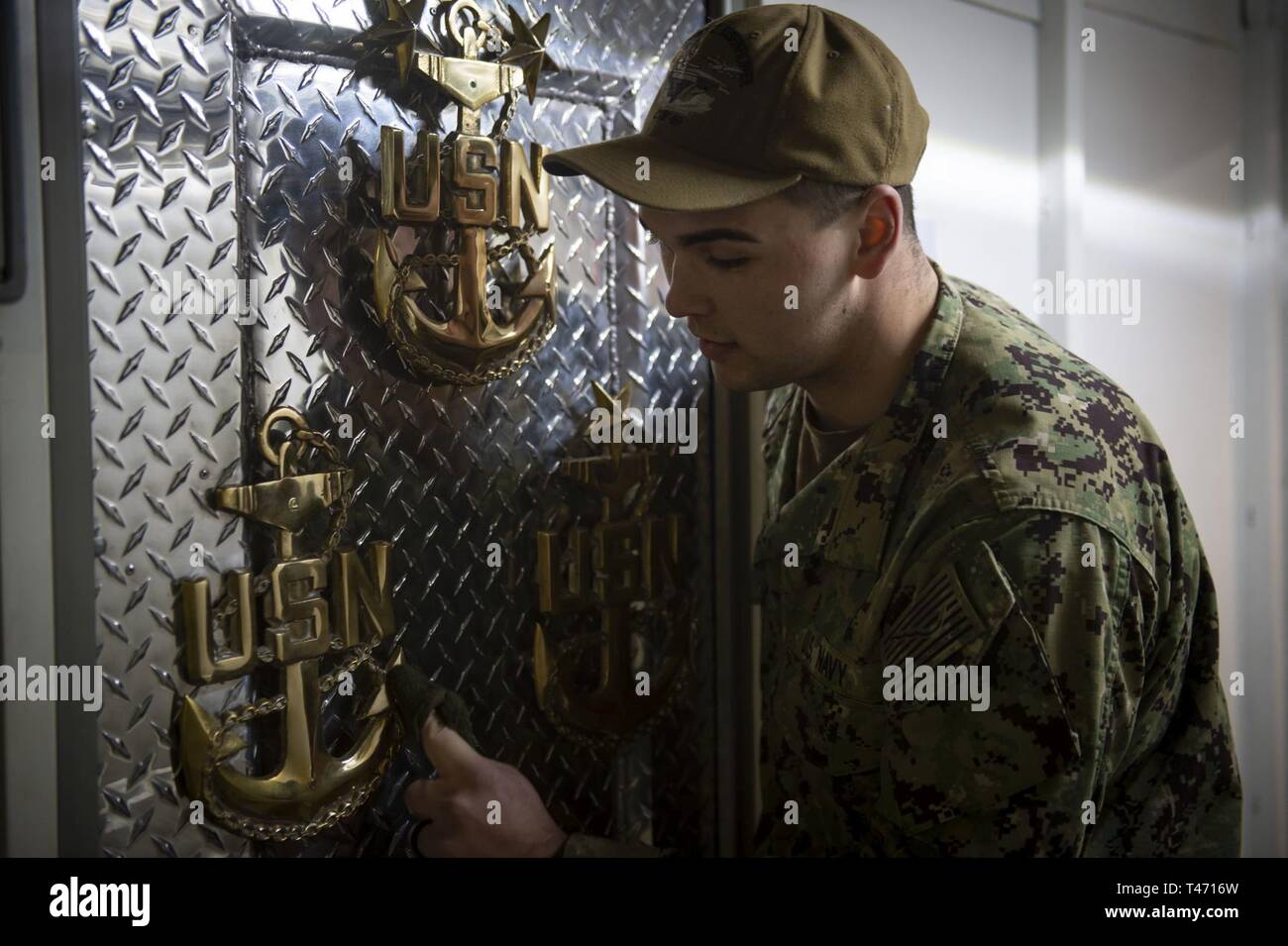 Va. (March 14, 2019) Airman James Wible, from Gilchrist, Ore., polishes ...